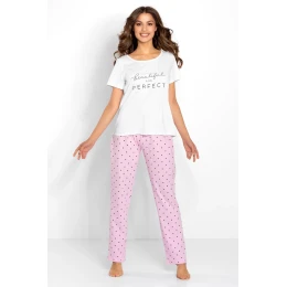 Dámské pyžamo Flawless Bílá s růžovou - Momenti Per Me - Luxusní prádlo.cz